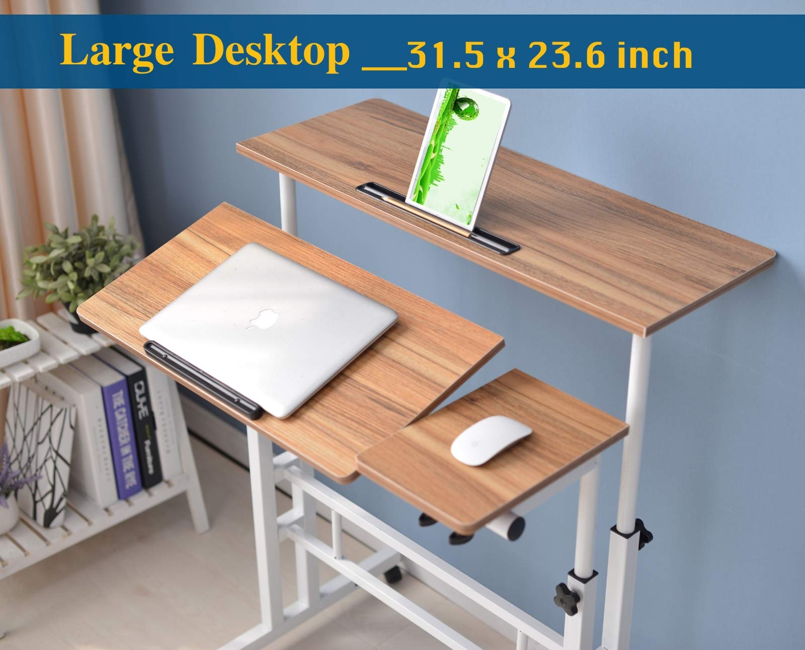 AIZ Adjustable Rolling Desk Cart on Wheels Home Office Computer ...