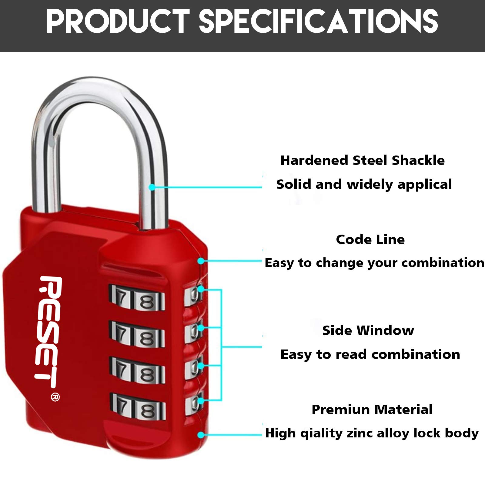 RESET-060 4 Digit Combination Lock,Outdoor Padlock,Indoor Padlock for ...