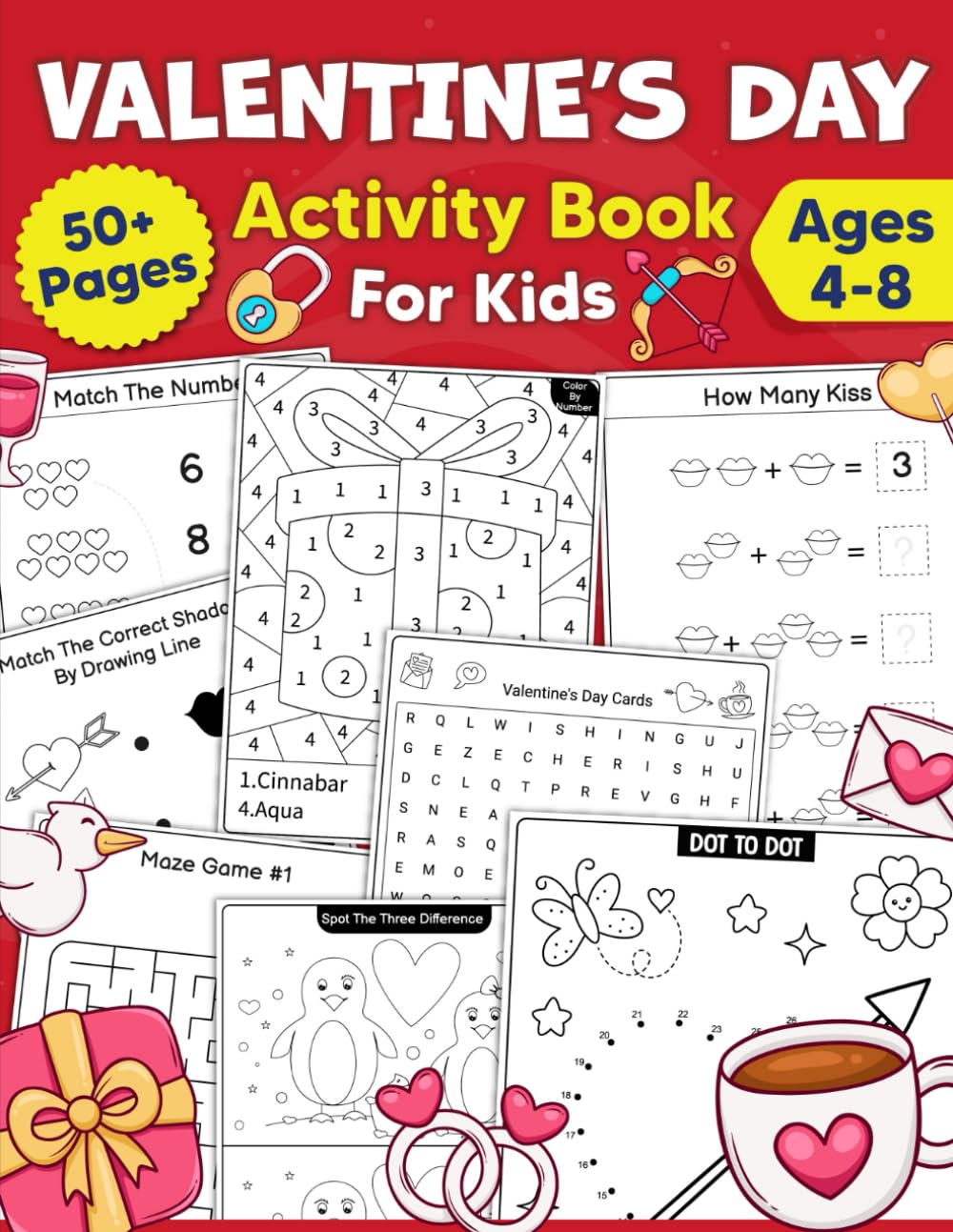 Cute Valentine’s Day Activity Book For Kids Ages 4-8: A Fun Kids 50 ...