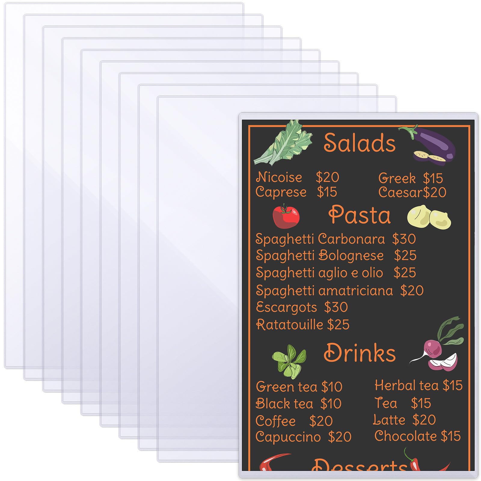 Amazon.com: Henoyso 10 Pcs 8.5" x 14" Menu Cover Rigid Print Protectors Clear Heavy Duty Menu ...