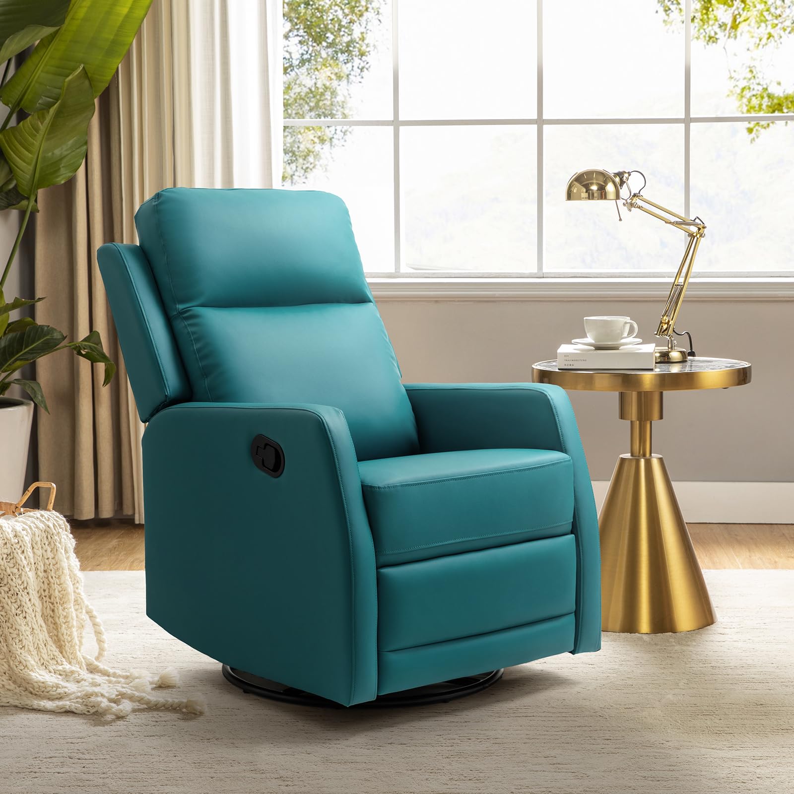 HULALA HOME Manual Recliner Swivel Glider, Faux Leather Swivel Rocker ...