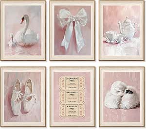 Amazon.com: 6Pcs Pink Vintage Swan Nursery Wall Art Ballerina Shoes and ...