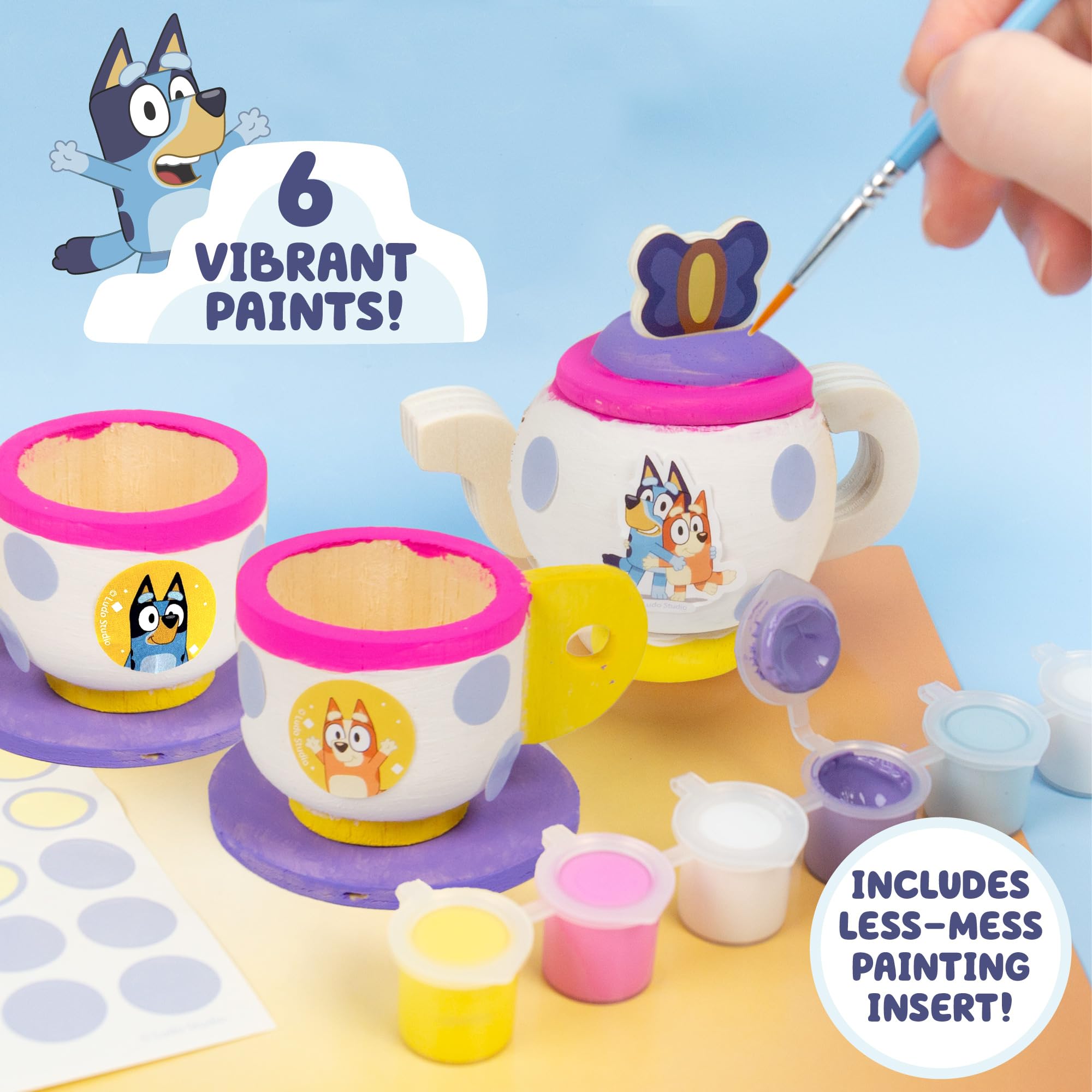 Snapklik.com : Bluey Paint & Play Tea Set - 6-Piece Wooden Set, Customize
