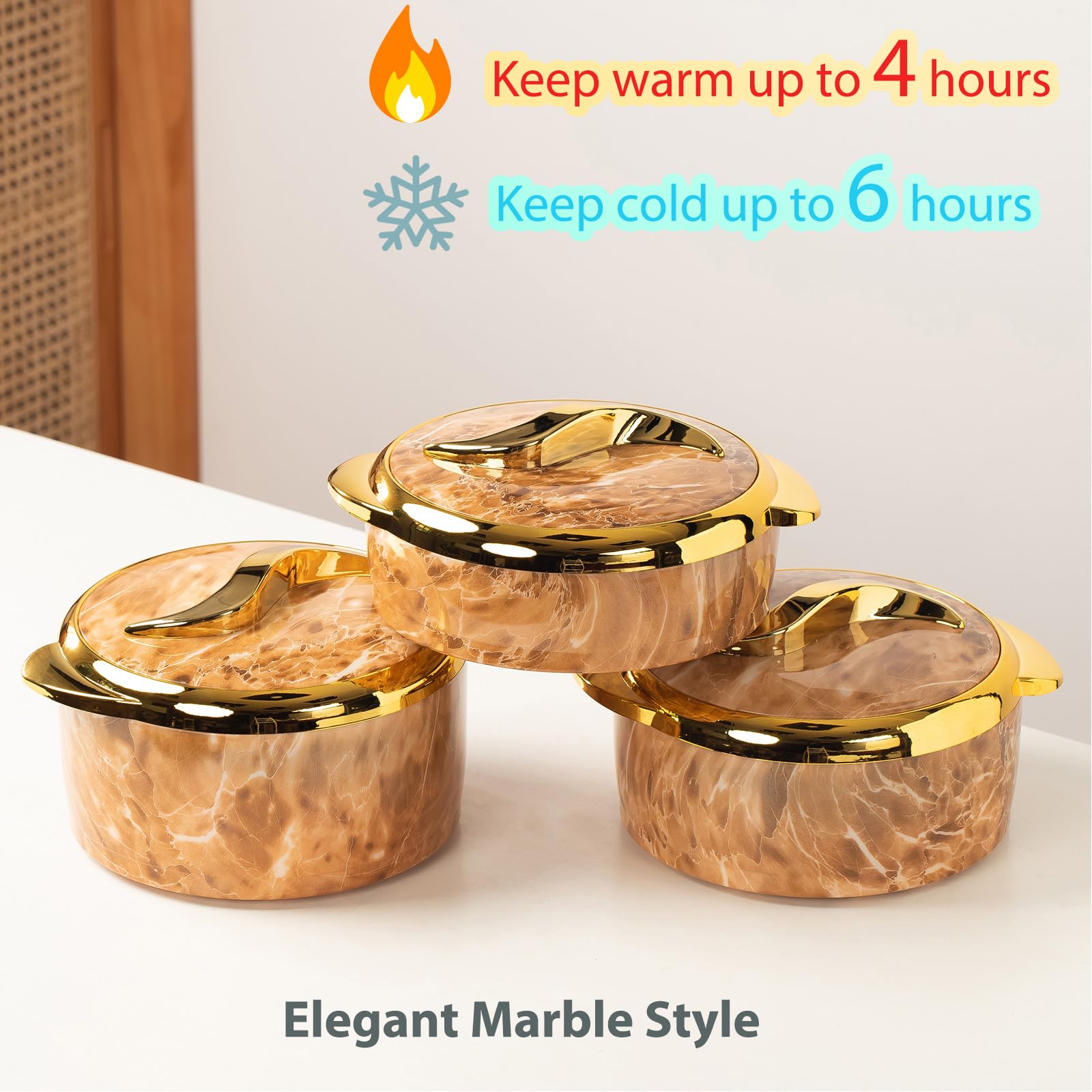 Insulated Thermal Bowl 3 pc. Set 2.6/2.1/1.6 qt. - Keep Food Warm for ...