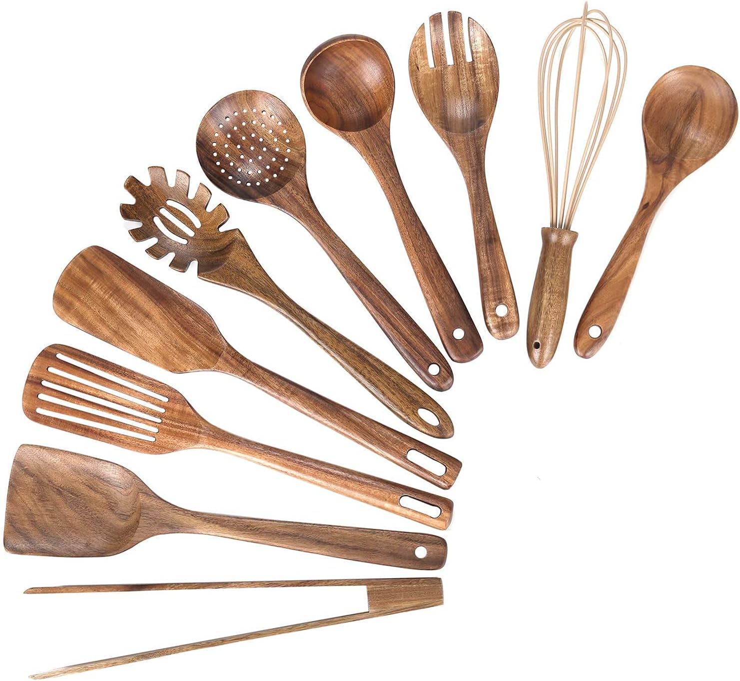 Amazon.com: 10 Pack Wooden Utensils for Cooking, Wood Utensil Set for ...