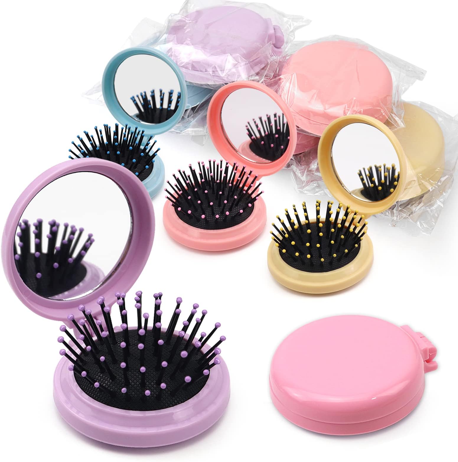 Amazon.com : 20 Pack Folding Travel Mirror Hair Brushes Round Folding ...