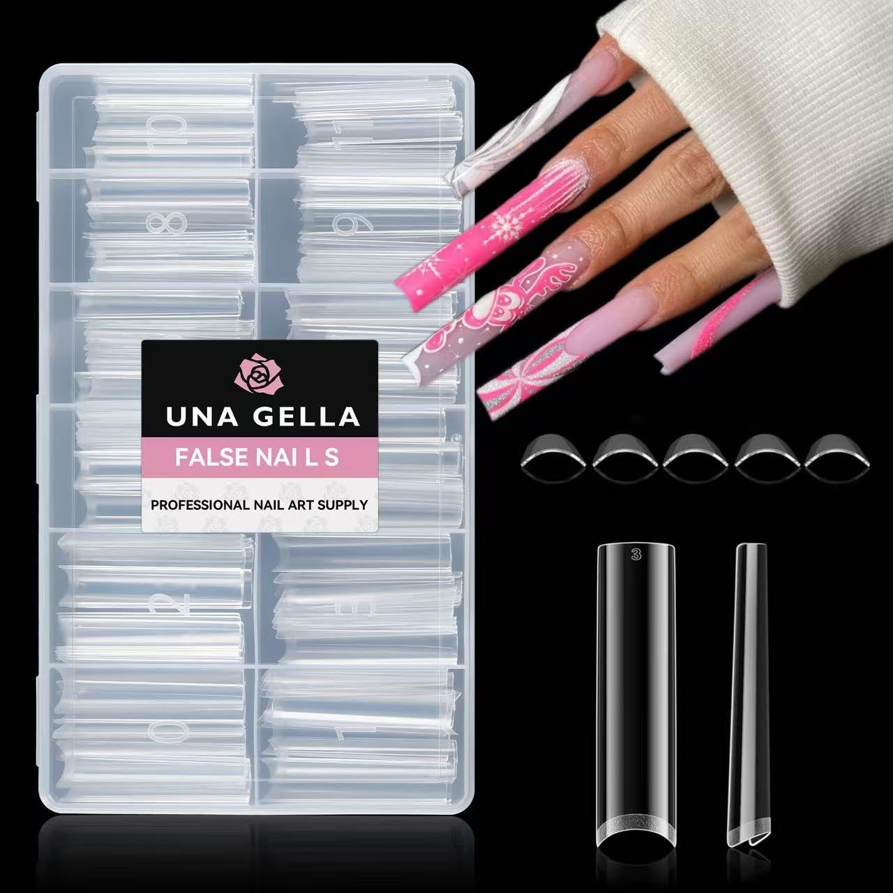 Amazon.com: UNA GELLA No C Curve Tapered Square Nail Tips 216Pcs - 3XL ...