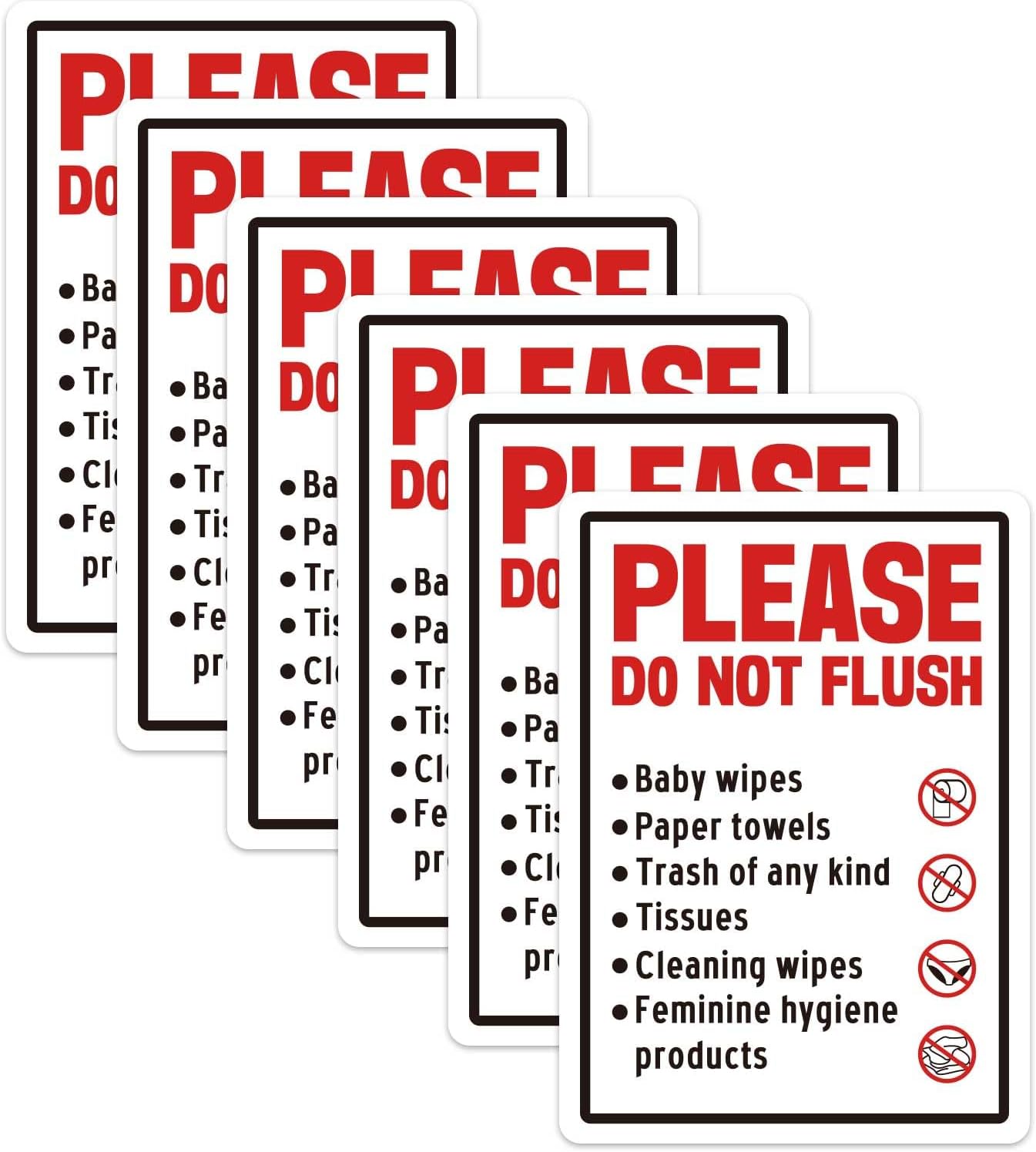 6 Pcs Please Do Not Flush Stickers, Do Not Flush Wipes Sign Toilet ...