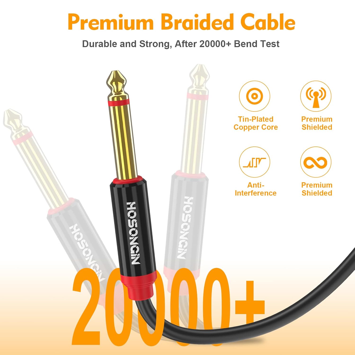 HOSONGIN Dual 1/4 inch TS to Dual 1/4 inch TS Stereo Interconnect ...