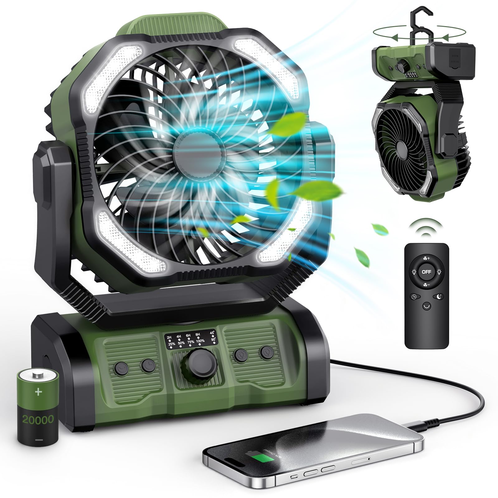 Amazon.com: Peouix Portable Camping Fan Rechargeable - 20000mAh ...