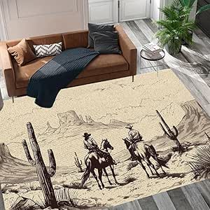 Amazon.com: Western Cowboy Desert Scene Rug Mat - Soft Thickened 10mm ...