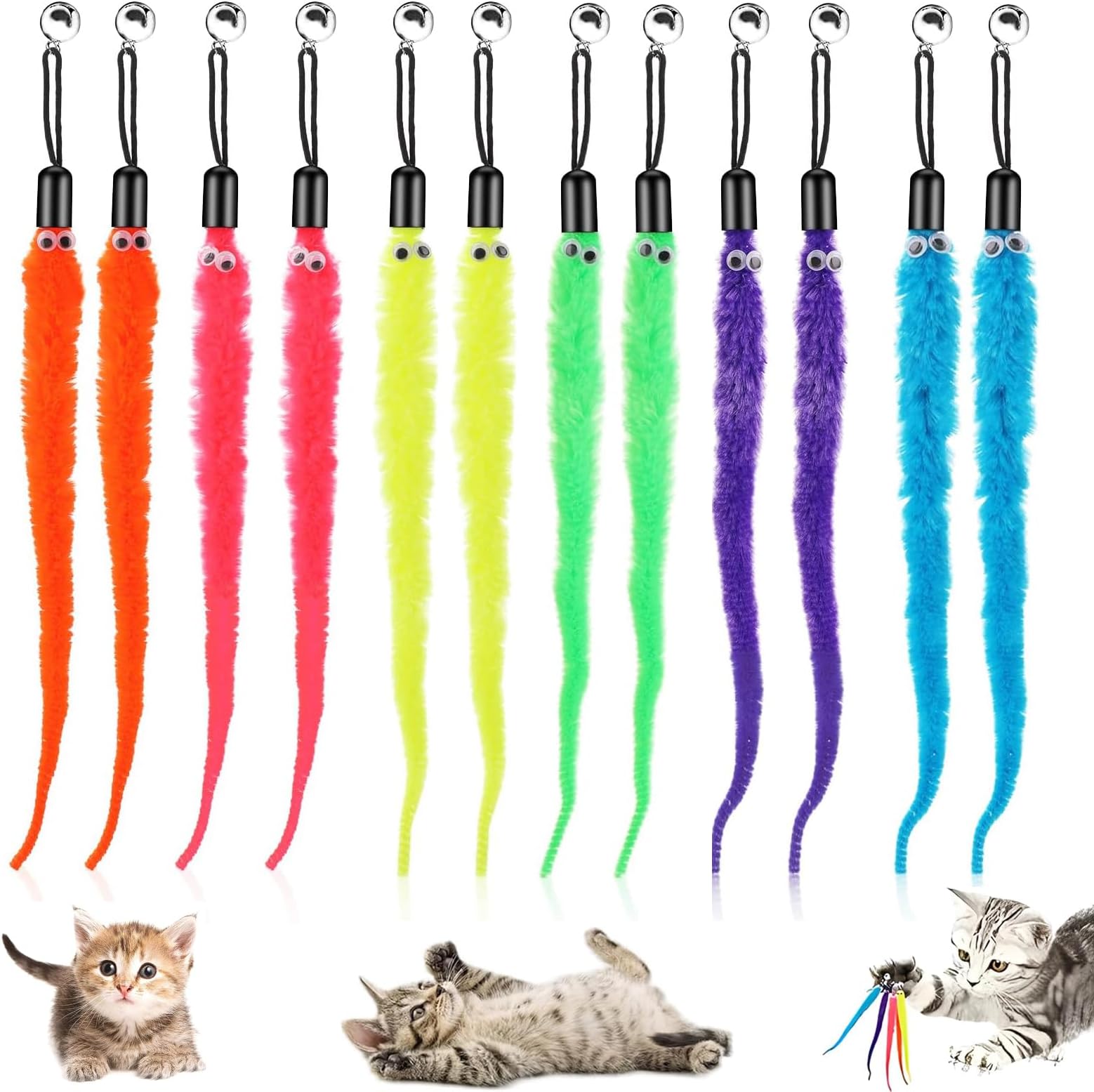 SONGWAY Cat Wand Toy Replacement - 6 PCS Cat Worm Toy Refills, Feather ...
