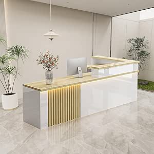 Amazon.com: L-Shaped Receptionist Desk,Modern Reception Desk with LED ...