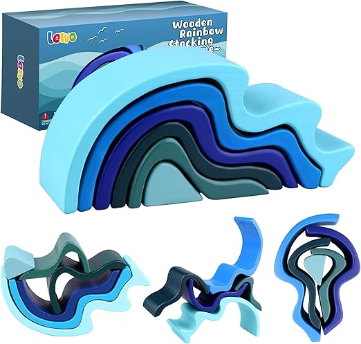 Amazon.com: Lewo Wooden Rainbow Stacker Stacking Game Nesting Puzzle ...