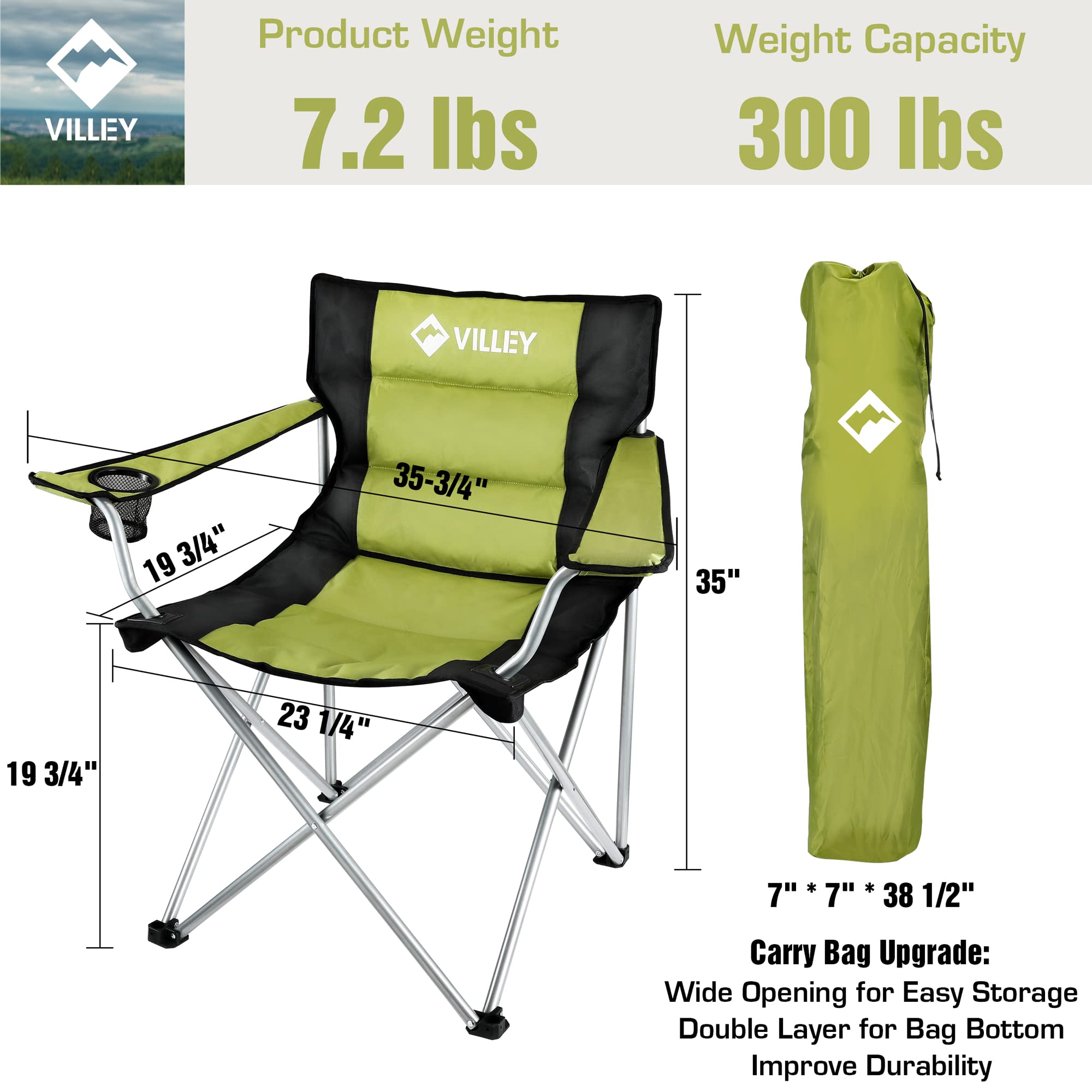 Snapklik.com : VILLEY Camping Chairs, Padded Folding Chair, Outdoor ...