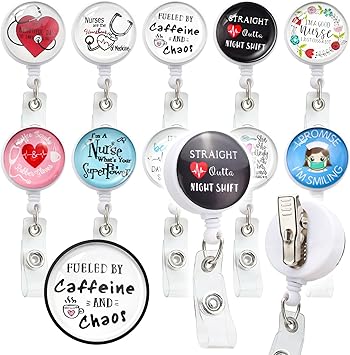 FAMALL 10 Pcs Nurse Badge Holder Clip, Retractable Badge Card Holder ...