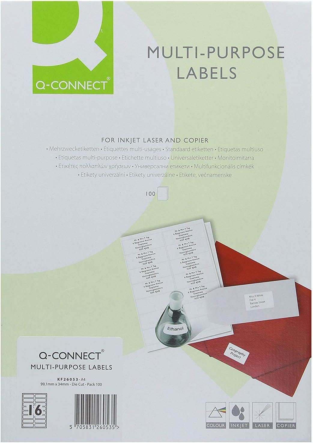 Q-Connect Multipurpose Labels 99.1x34mm 16 Per Sheet White (1600 Pack ...