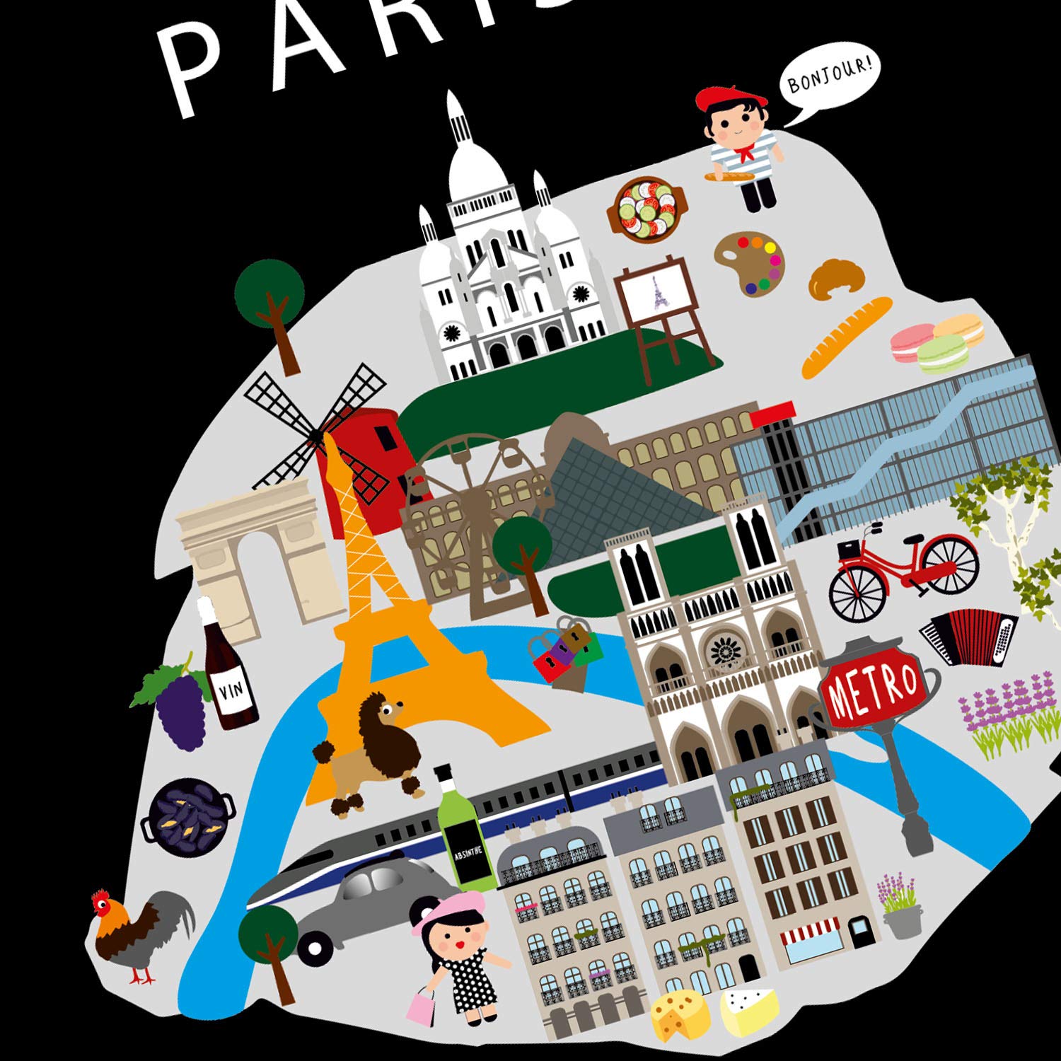 Kreativitum Poster Paris 50x70cm Paris Map Map Plakat WARSZAWA Metro I