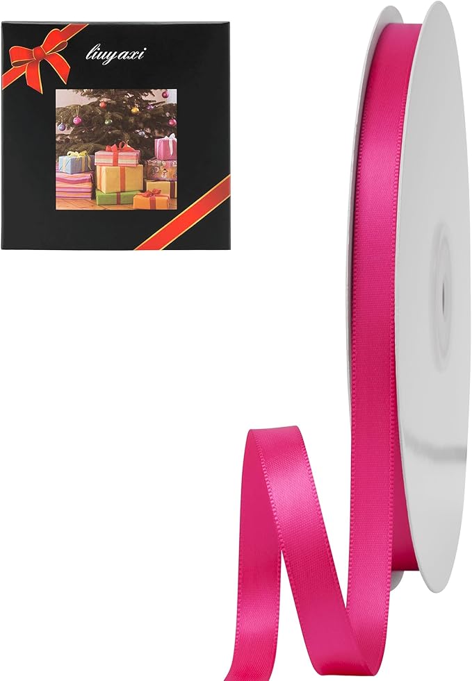 Amazon.com: LIUYAXI Hot Pink Double Faced Satin Ribbon, 3/8" X ...