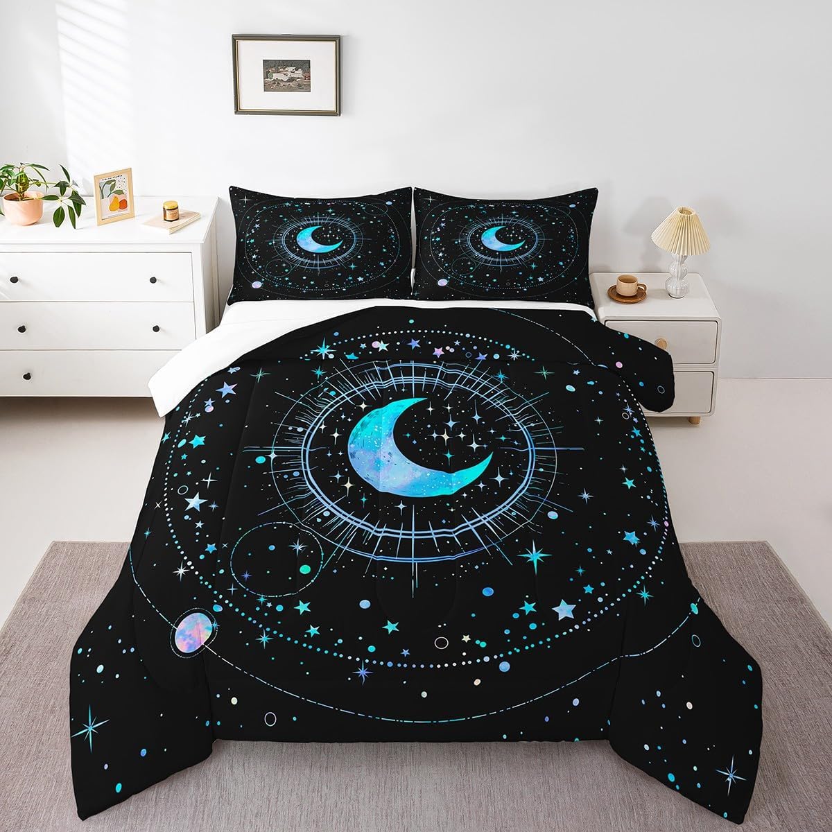 Amazon.com: Homewish Stars and Moon Full Size Comforter Set,Blue Galaxy ...