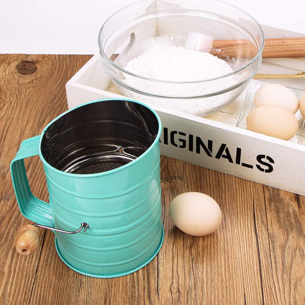Flour Sifter 3 Cup Stainless Steel Baking Sifter with Rotary Hand Crank ...