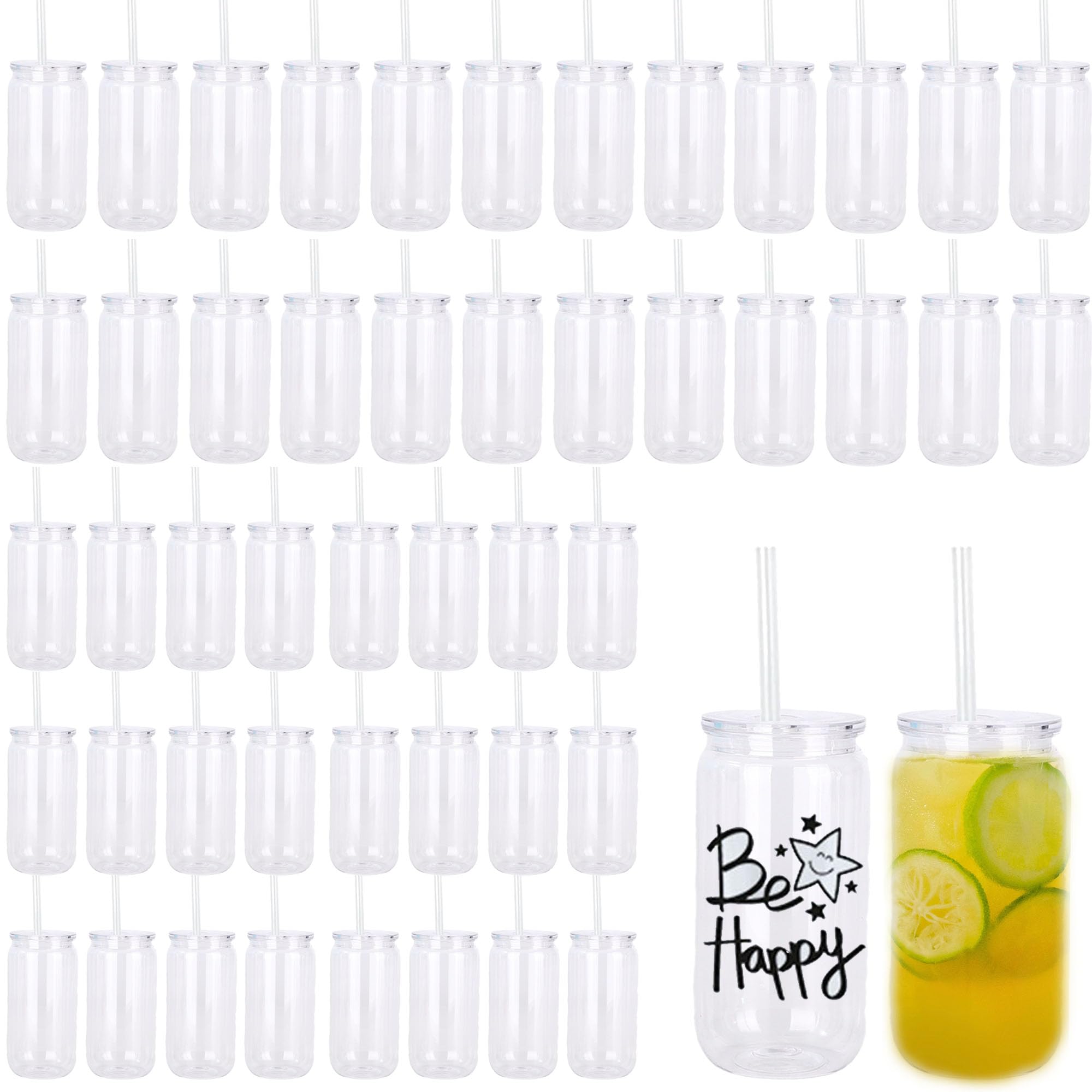 Amazon.com | Icesip 50Pack Acrylic Mason Jars Cups with Lids and Straws ...