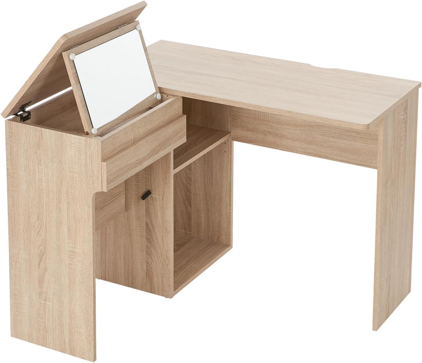 Amazon.co.jp: LOWYA ロウヤ ドレッサーデスク パソコンデスク ドレッサーテーブル L字デスク 学習机 勉強机 化粧台 棚付き 引き出し 木目調 オーク 幅100cm ...