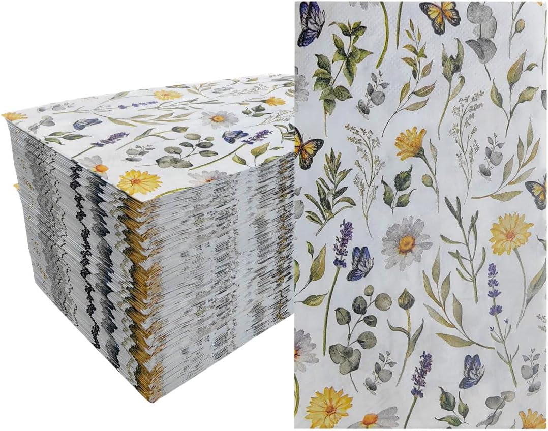 Amazon.com: 100 Floral Paper Napkins, 3 Ply Watercolor Disposable ...