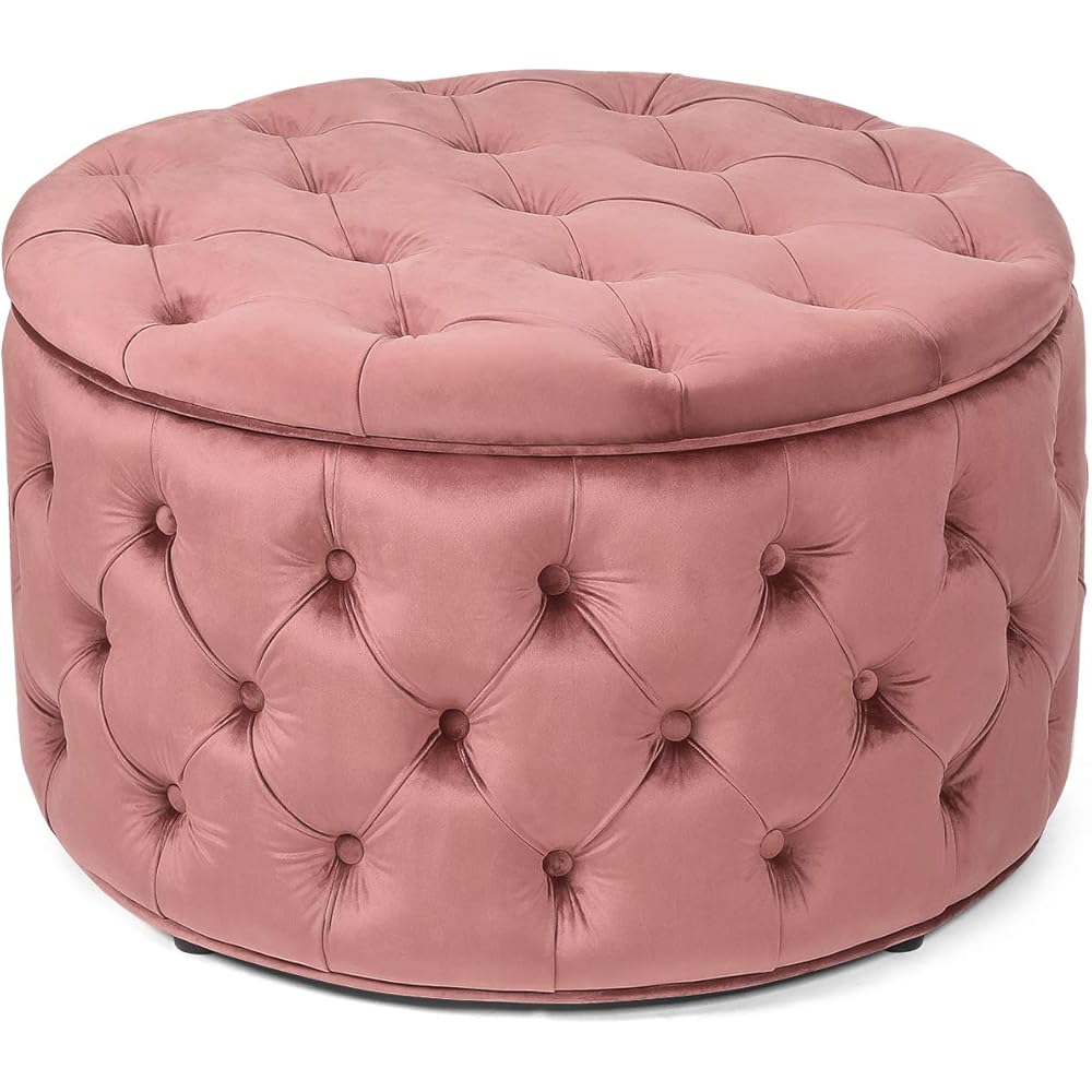 Amazon.com: Joveco Round Storage Ottoman, Button Tufted Upholstered ...