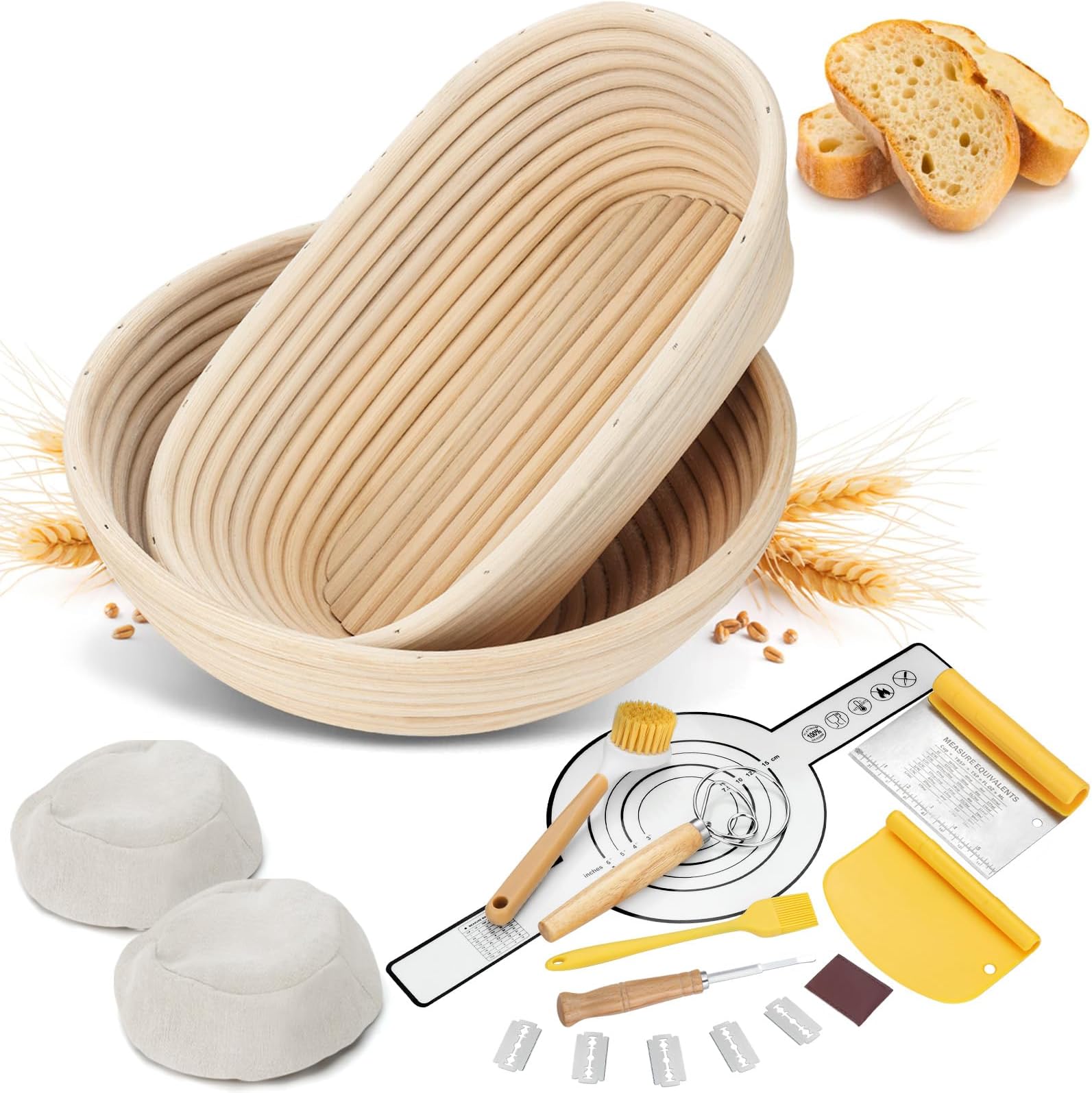 Amazon.com: Superbaking Sourdough Proofing Basket Gift Set, Round 9 ...