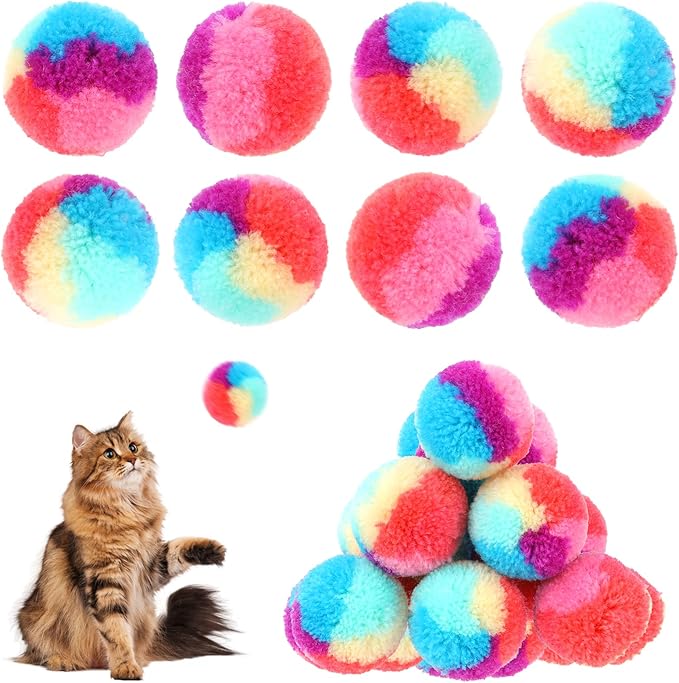Amazon.com : KALIONE 30 Pcs Soft Plush Cat Ball 1.2-inch Rainbow Cat ...