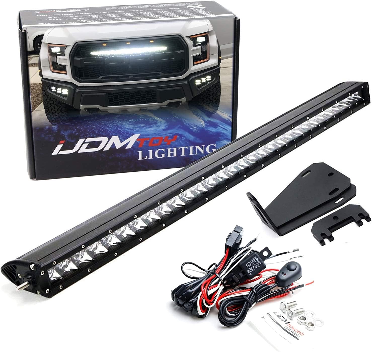 iJDMTOY Behind Grille Mount 30-Inch LED Light Bar Kit Compatible with ...