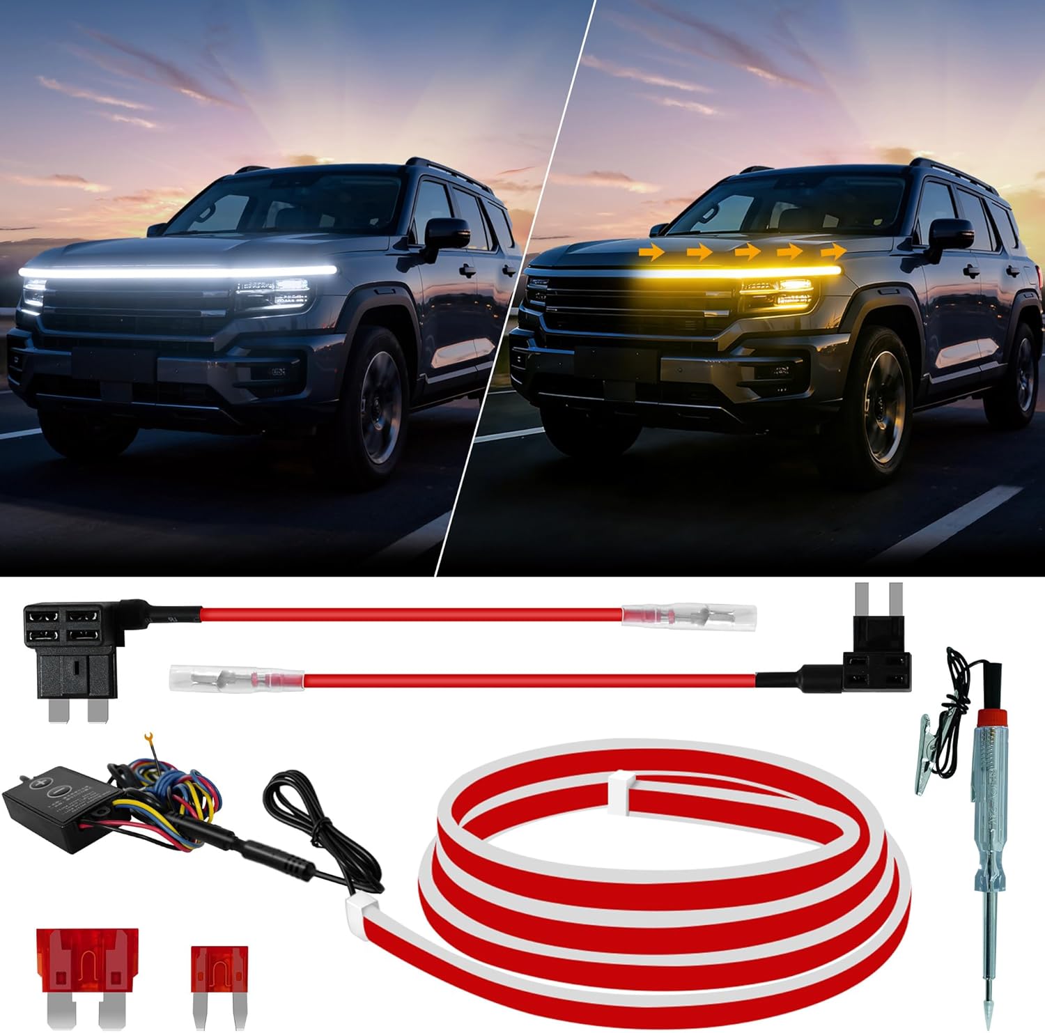 Amazon.com: Sequential Dynamic Scan LED Hood Light Strip for Cars, Dual ...