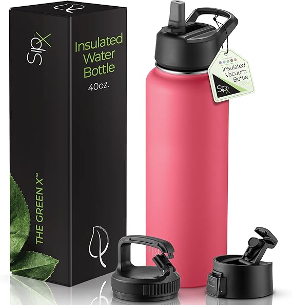 Amazon.com: SipX™ 40 oz Insulated Water Bottle with 3 Lids – Leakproof ...