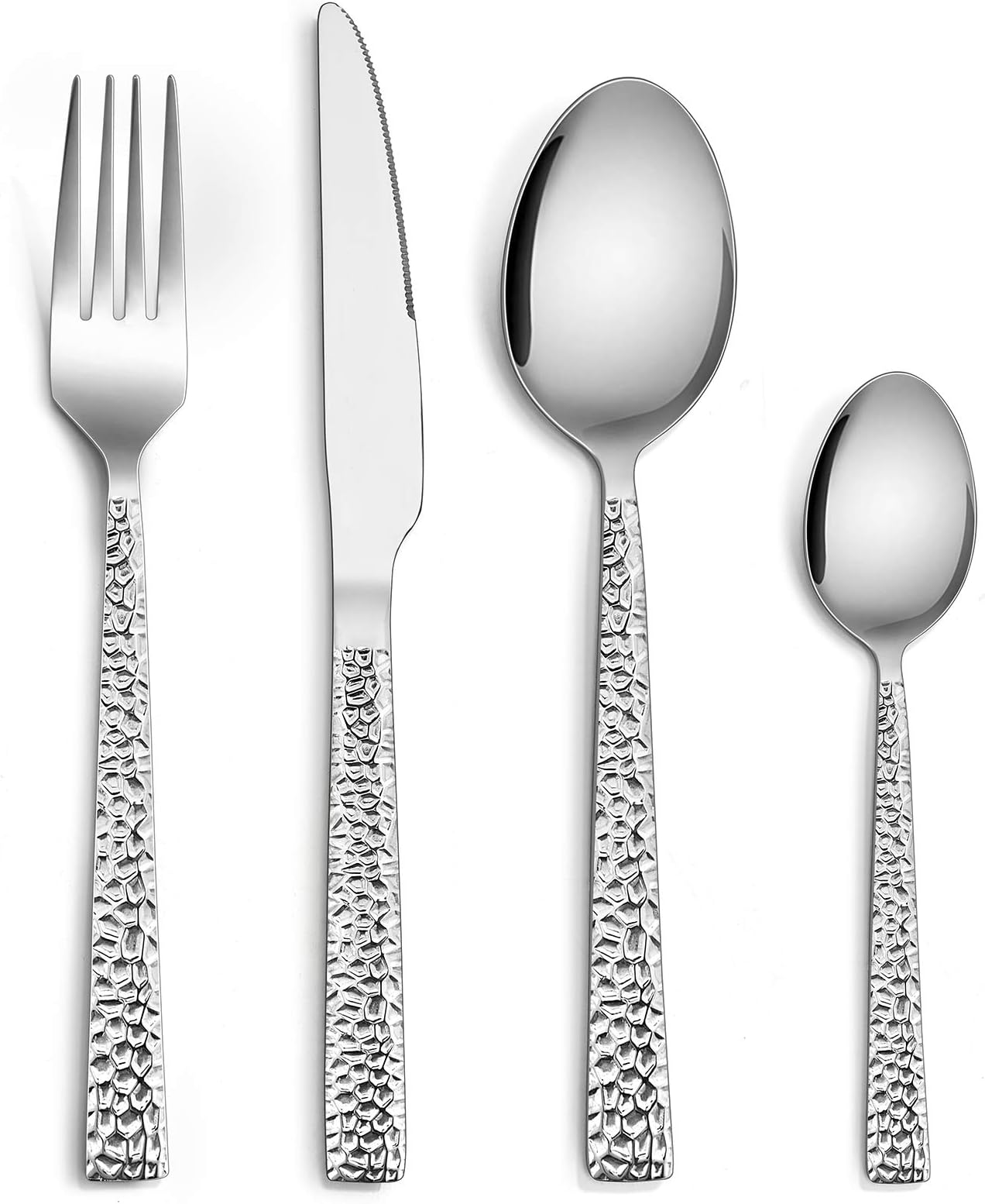 HaWare 16 Pieces Cutlery Set, Stainless Steel Hammered Flatware Cutlery ...