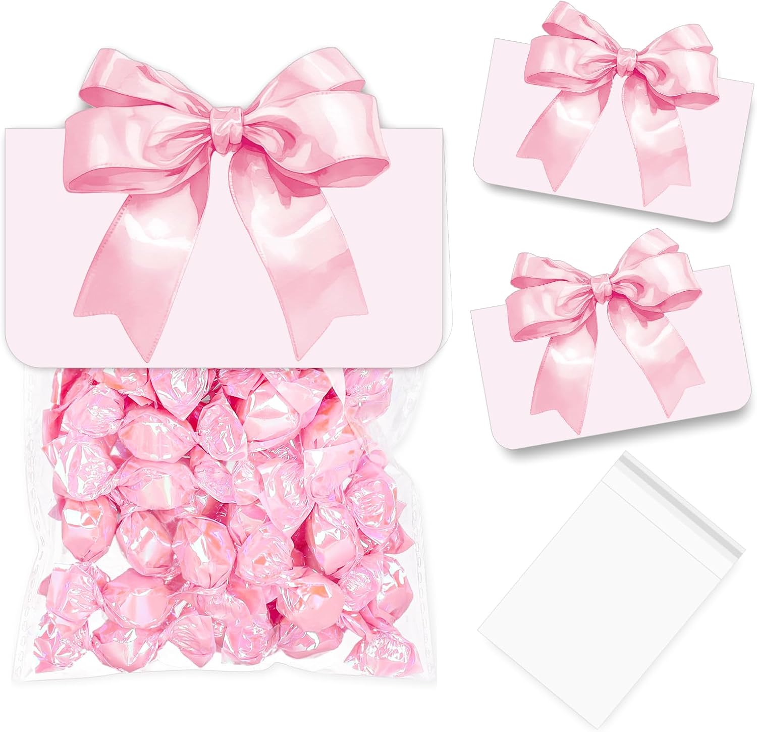 Amazon.com: Whaline 50Pcs Pink Bow Self Adhesive Cellophane Treat Bags ...