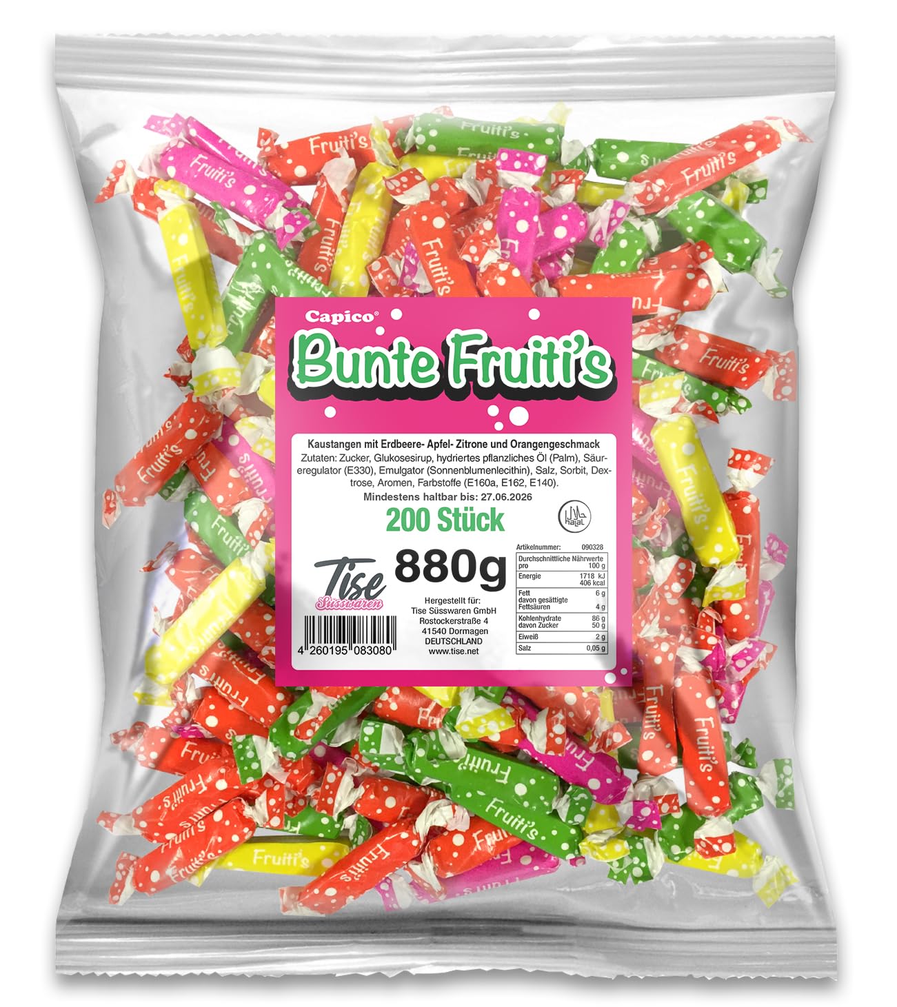 Tise Süsswaren Bunte Fruitis Kaustangen Kaubonbon für Wurfmaterial, Karneval, Fasching (880g ...