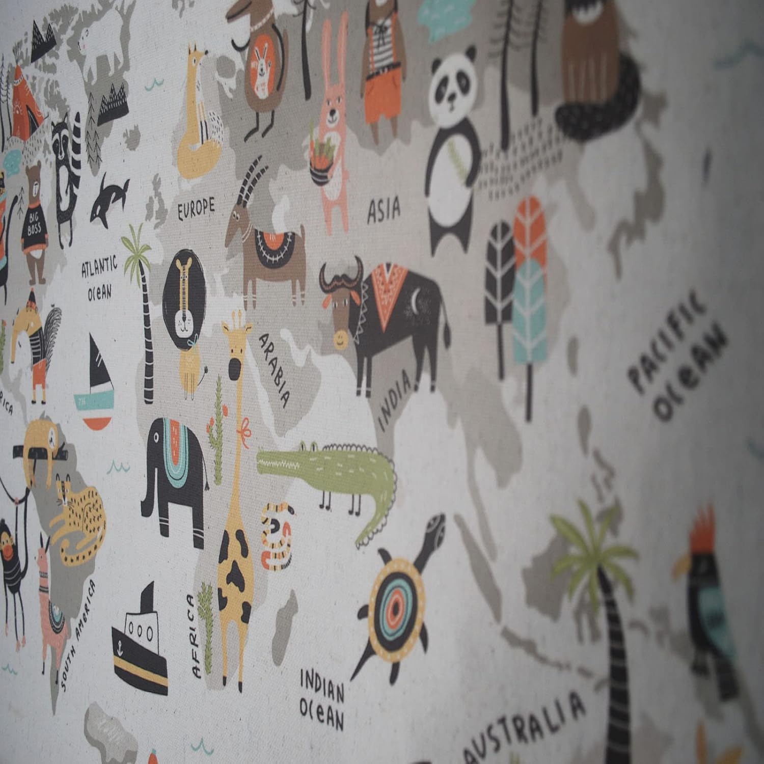 Animal World Map Hanging Canvas Wall Art , World Maps for Kids Wall ...