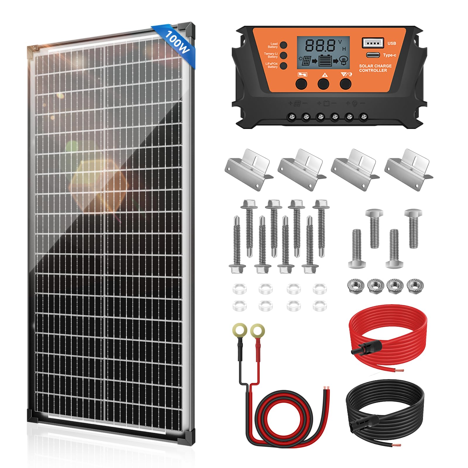 Amazon.com : Solar Panel Kit 100W Solar Panels 10A PWM Solar Charge ...
