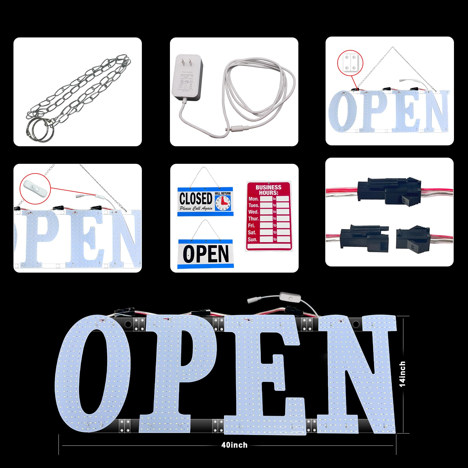 Lemonnova Large LED Open Signs for buiness with 13 Scene Modes, 40" x ...