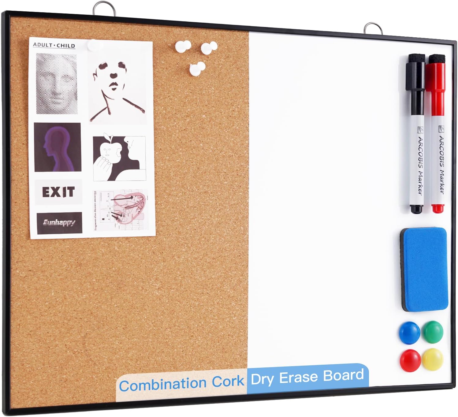 ARCOBIS Cork Board Whiteboard Combo, 30X40 Small Bulletin Board for ...