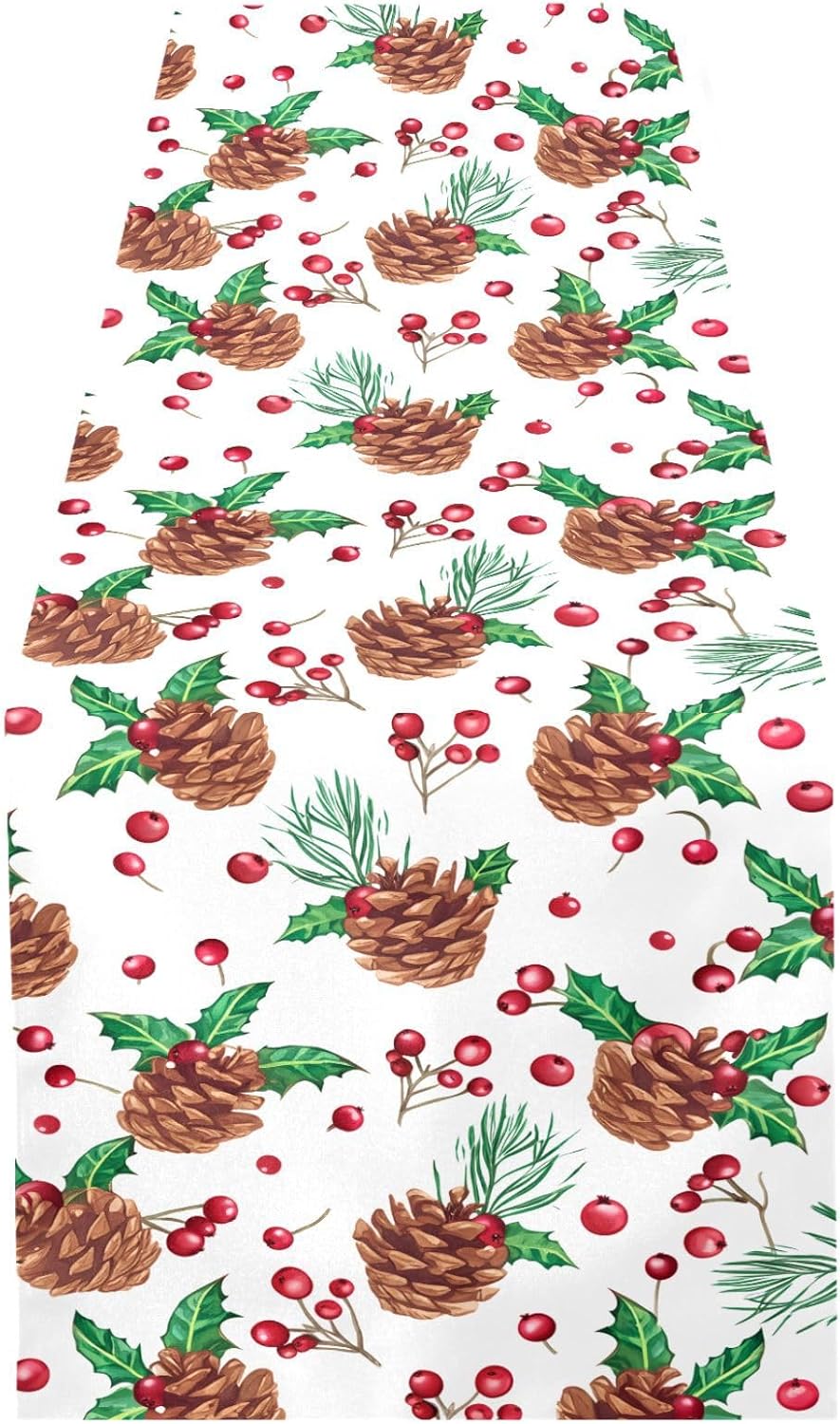 Amazon.com: Pine Cones Berries White Print Table Runner, Farmhouse ...