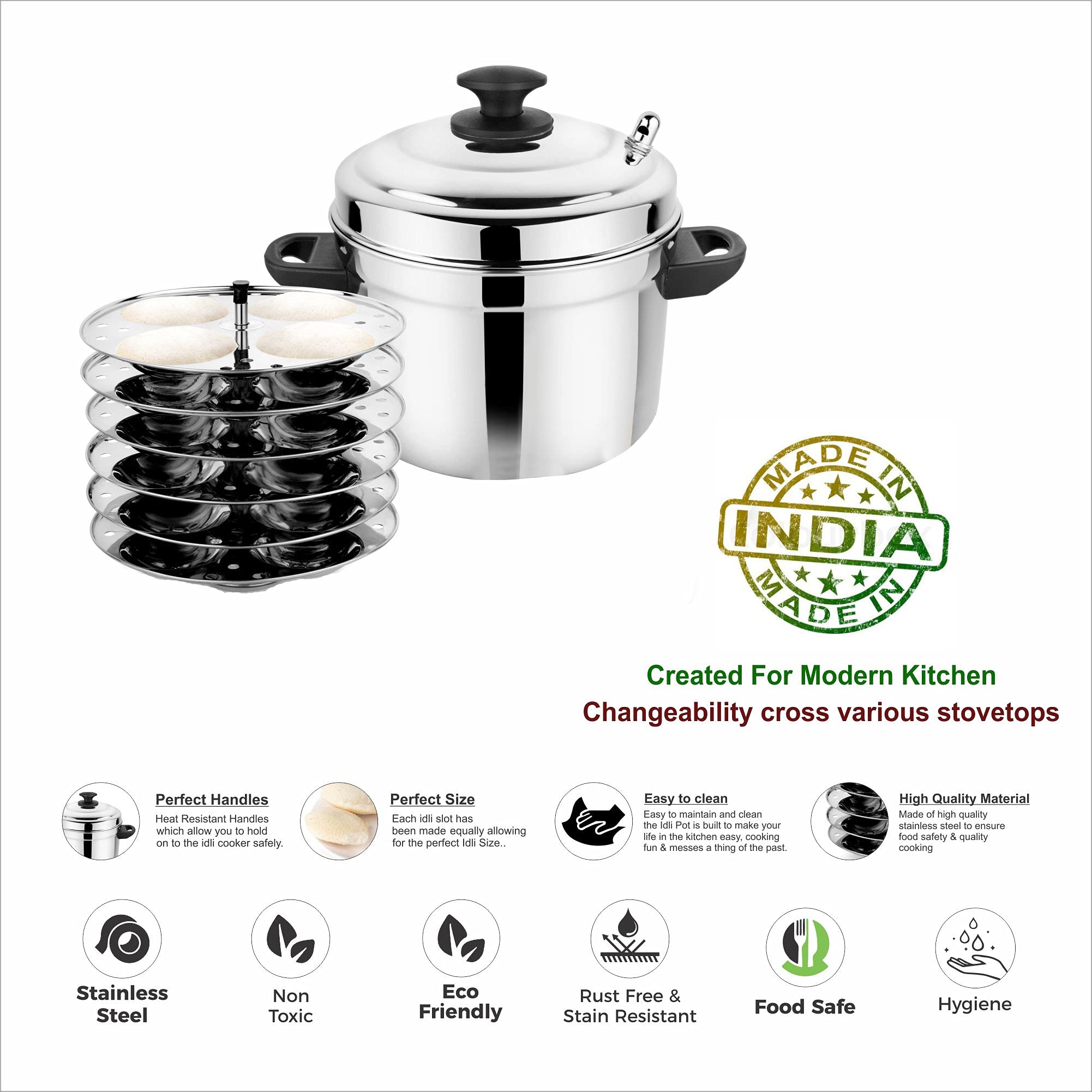 Buy Prabha Stainless Steel Heavy Gauge Bottom Idli Cooker Idli Maker ...