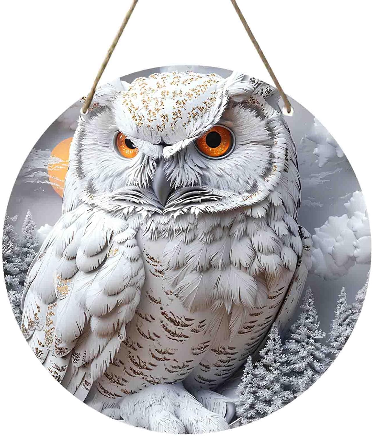 Amazon.com: 7.87in White owl Round Wood Stained Wall Hanging Front Door ...