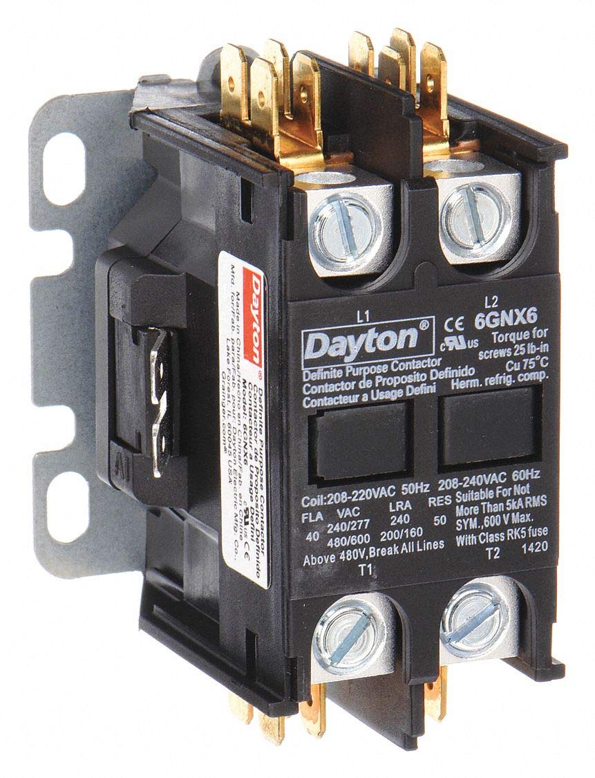 Dayton 6GNX5 Contactor, Dp, 40A, 2P, 24VAC, Degrees_Fahrenheit, to ...