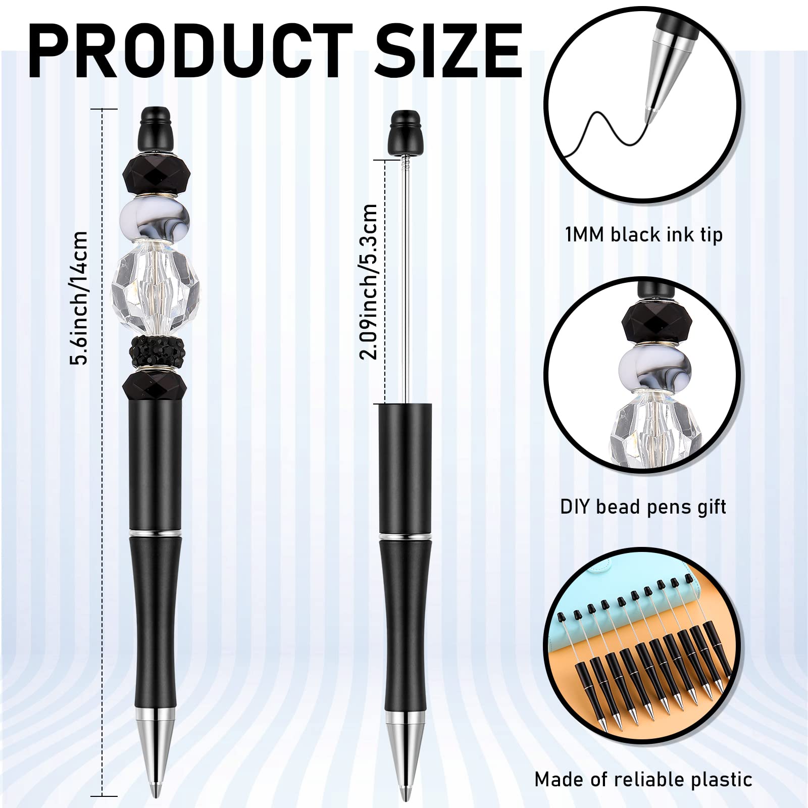 Snapklik.com : 30 Pieces Black Beadable Pens Plastic Bead Ballpoint ...