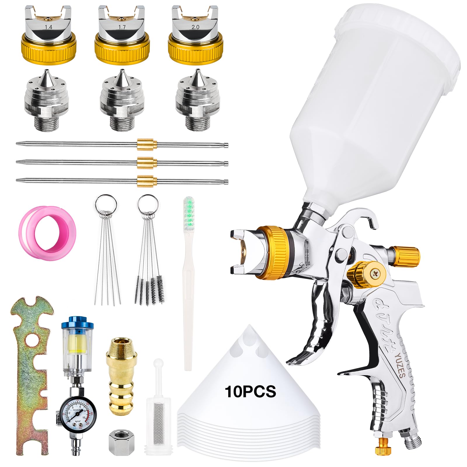 Amazon.com : YUZES HVLP Spray Gun with 1.4/1.7/2.0mm Nozzles & Air ...