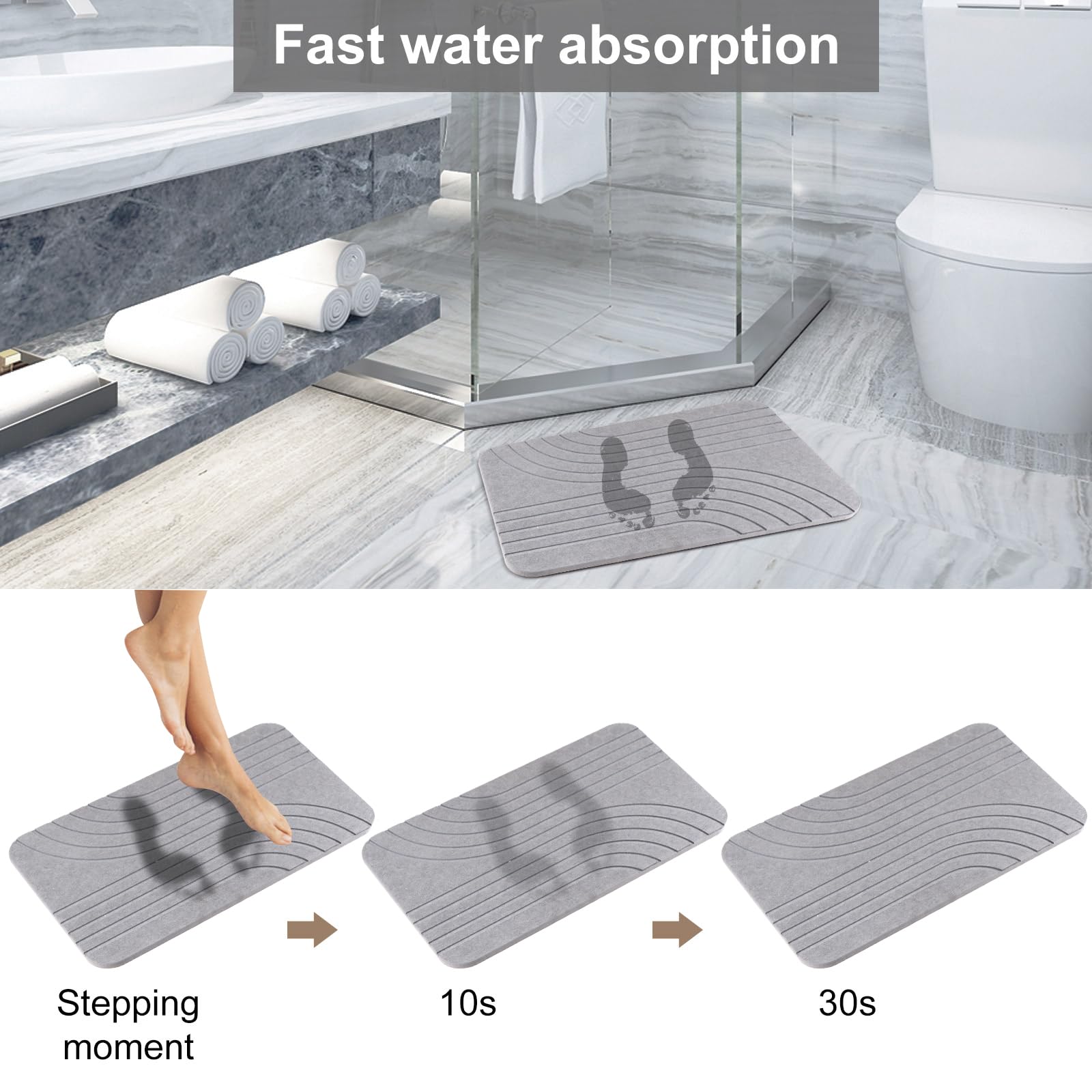 Tapis Douche Pierre HUMIGA Stone Bath Mat, 2 Pack Diatomaceous Earth ...