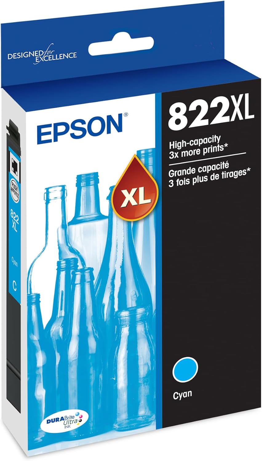 EPSON 822 DURABrite Ultra Ink High Capacity Cyan Cartridge (T822XL220-S ...