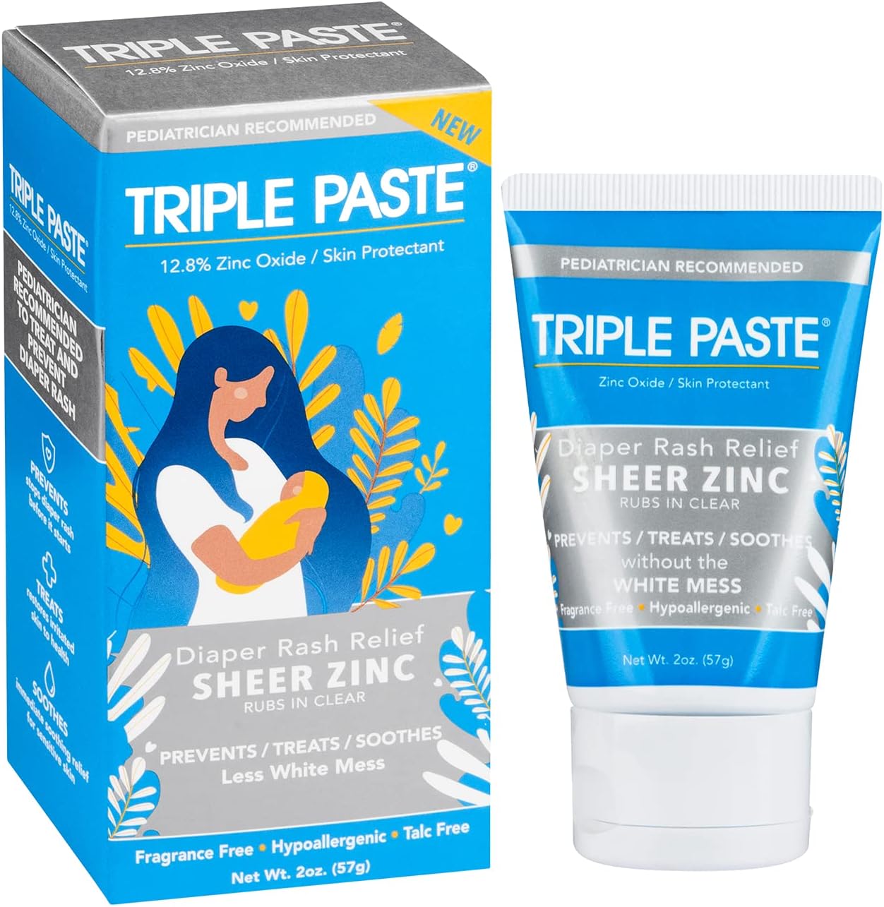 Triple Paste Sheer Zinc Oxide Diaper Rash Ointment, Hypoallergenic ...